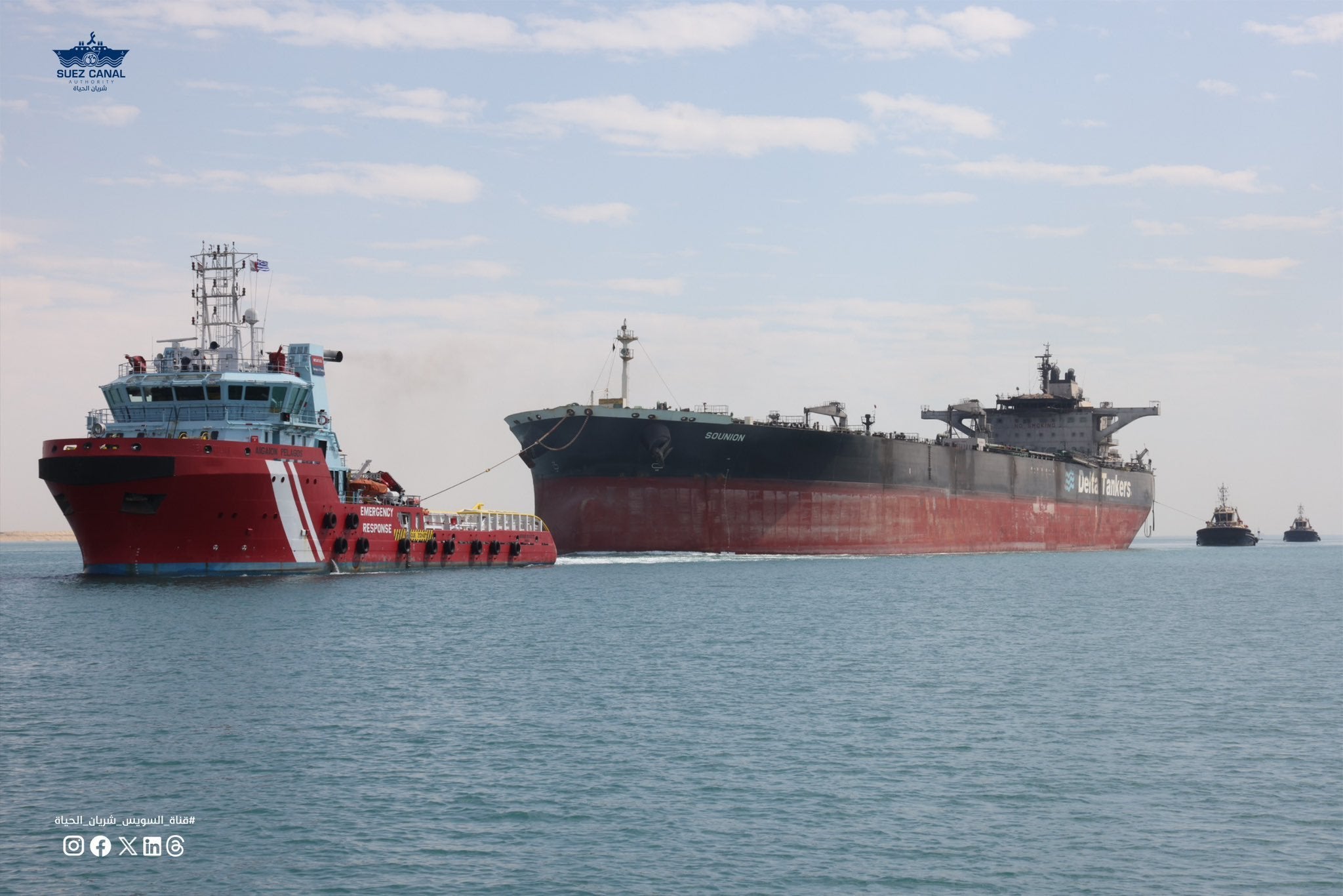 Fire-ravaged tanker, hit by Houthis, towed through Suez Canal as it ...