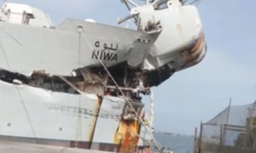 Cable-layer crushed in collision with container ship