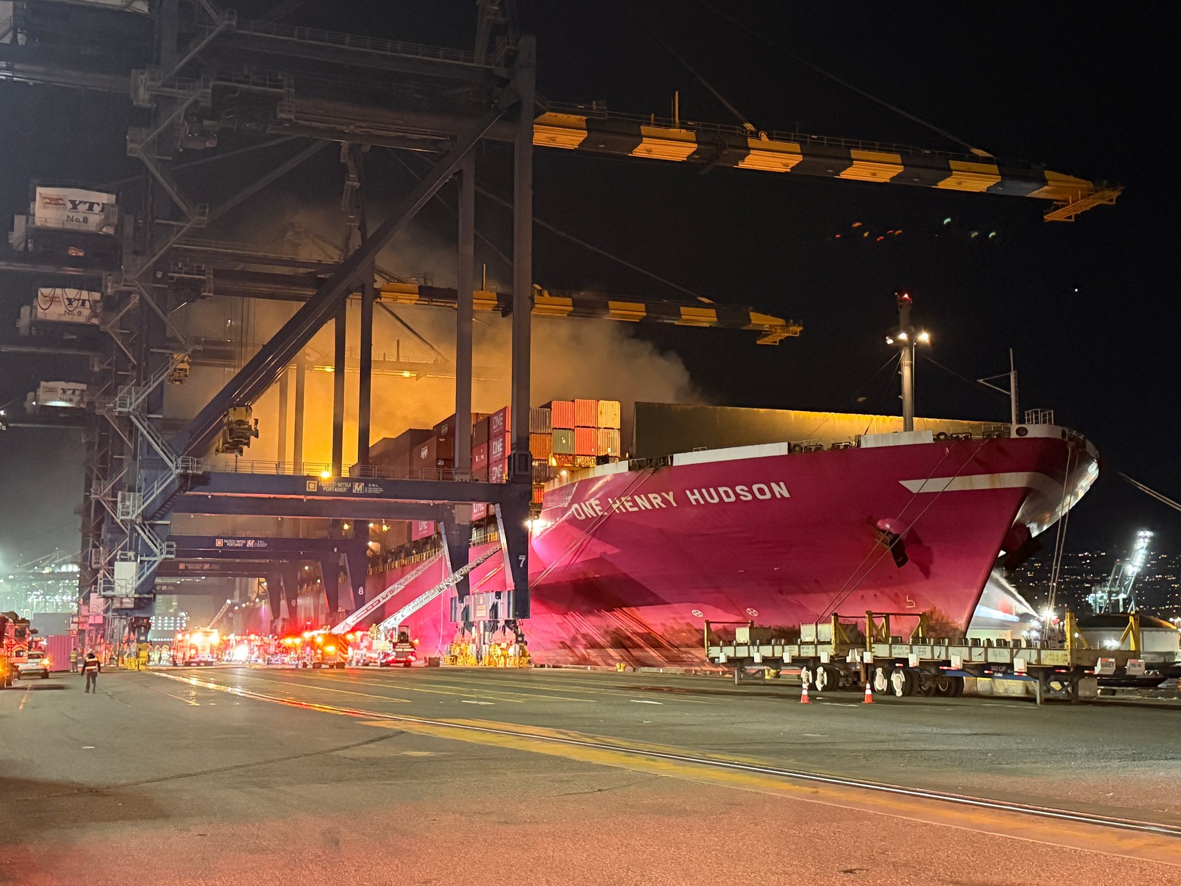 Fire still burning on ONE container ship near Port of Los Angeles
